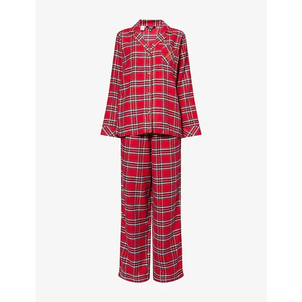 Ralph Lauren Embroidered-logo Check Cotton-blend Pyjama Set - Red Plaid