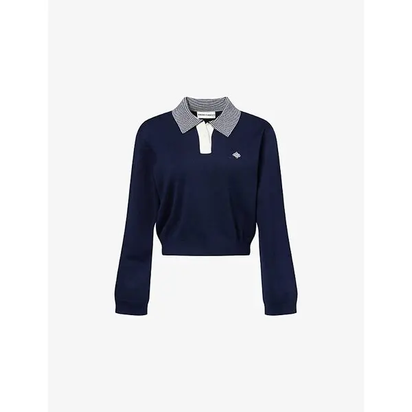 THE COUTURE CLUB Striped Collar Embroidered Logo Polo Top