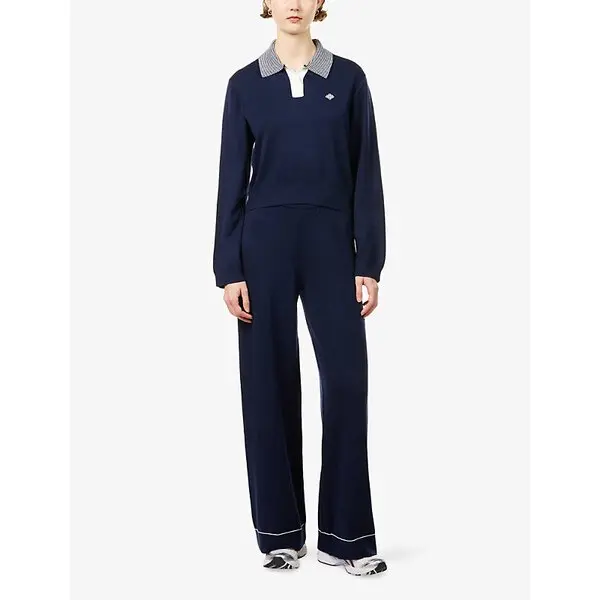 THE COUTURE CLUB Striped Collar Embroidered Logo Polo Top