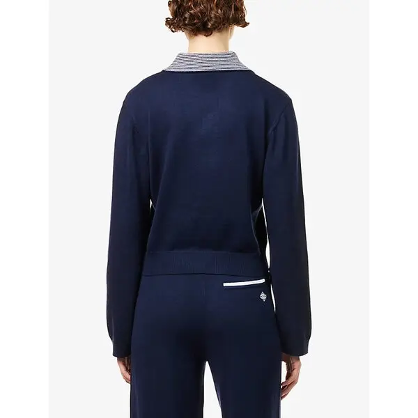 THE COUTURE CLUB Striped Collar Embroidered Logo Polo Top
