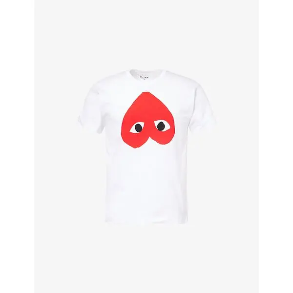 Play Comme Des Garcon Brand-print Crewneck Cotton-jersey T-shirt - White