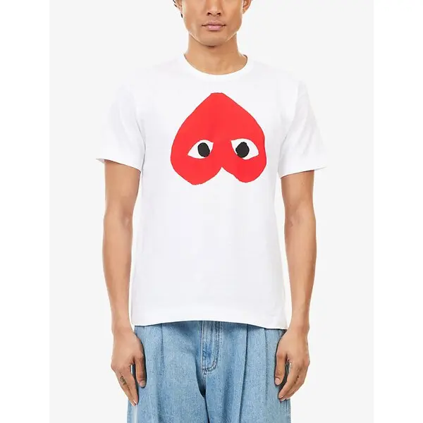 Play Comme Des Garcon Brand-print Crewneck Cotton-jersey T-shirt - White