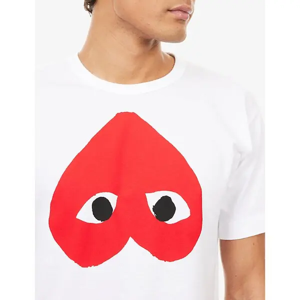 Play Comme Des Garcon Brand-print Crewneck Cotton-jersey T-shirt - White