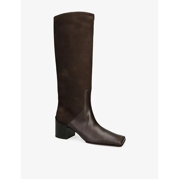 Alaïa Square-toe 55 Leather And Suede Heeled Knee-high Boots - Wine