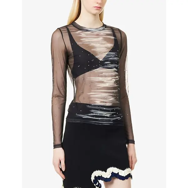 Ph5 Embellished Mesh Woven Top - Black