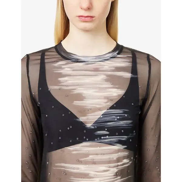 Ph5 Embellished Mesh Woven Top - Black