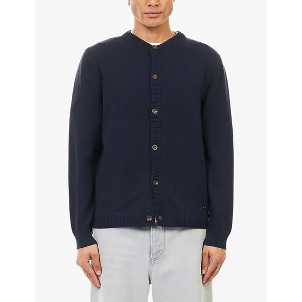 BELIER Cotton Knitted Collarless Cardigan