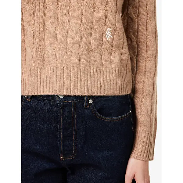 SPORTY & RICH Cable-knit Cashmere-and-wool Jumper - Camel