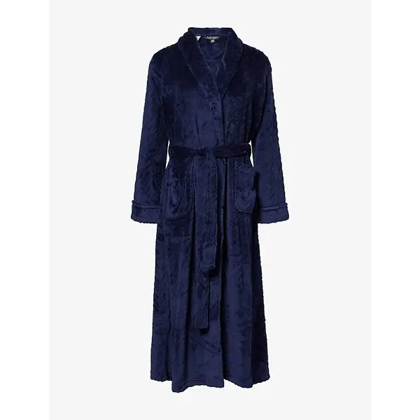 Ralph Lauren Logo Embroidery Soft Long Fleece Robe - Navy
