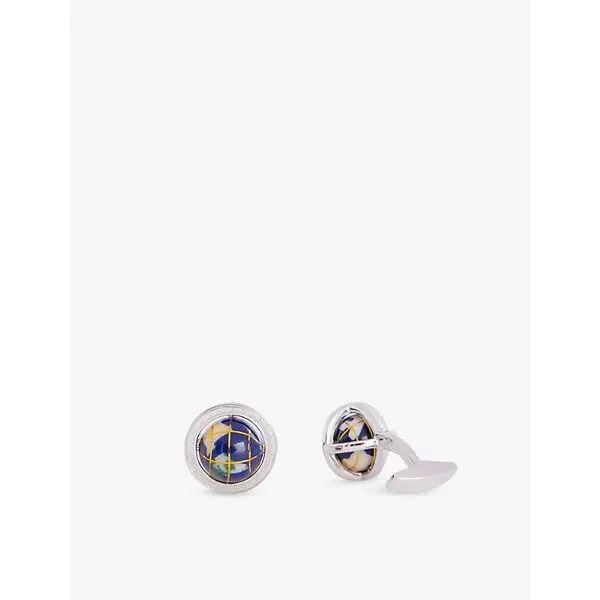 Tateossian Globe Mosaic Rhodium-plated Sterling-silver And Lapis Cufflinks - Blue