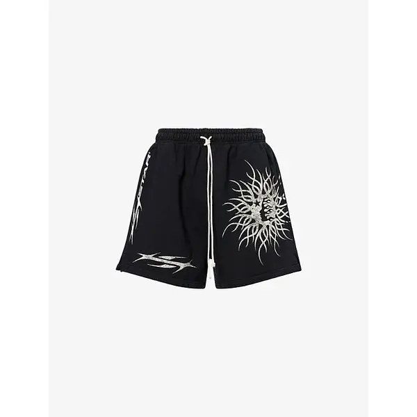 HELLSTAR Flame Yang Drawstring Cotton-jersey Shorts - Black