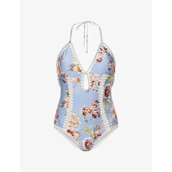 Zimmermann Awaken Crochet Keyhole Swimsuit - Chambray Floral