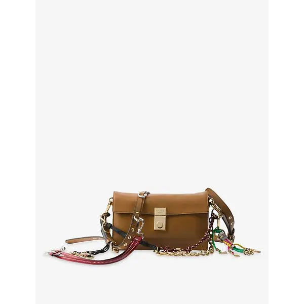 Prada Small Leather Shoulder Bag With Charms - Brown