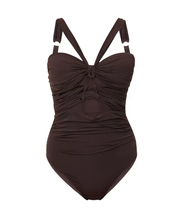 Zimmermann Knot-detail Bandeau Swimsuit - Chocolate