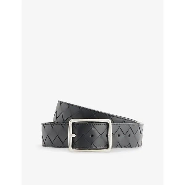 Bottega Veneta Reversible Intrecciato Leather Belt - Black/crocodile-si