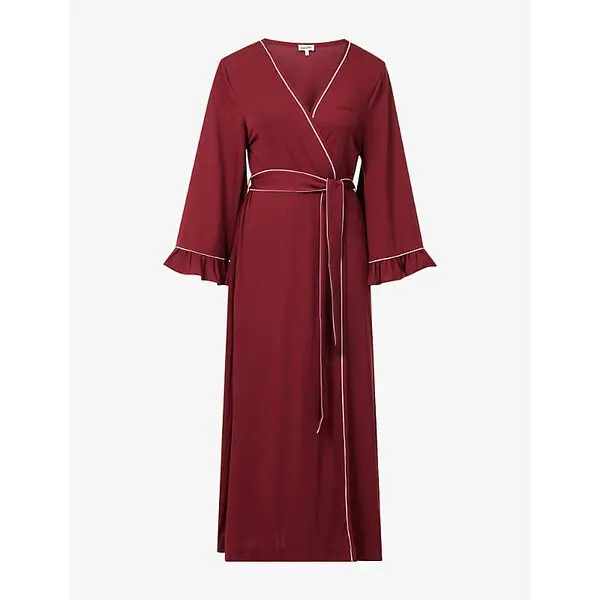 DJERF AVENUE Go Slow Contrast-piping Stretch-lyocell Robe - Burgundy