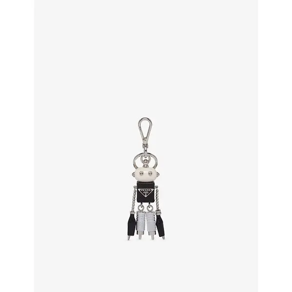 Prada Robot Saffiano Leather Keychain Charm - Gold/silver