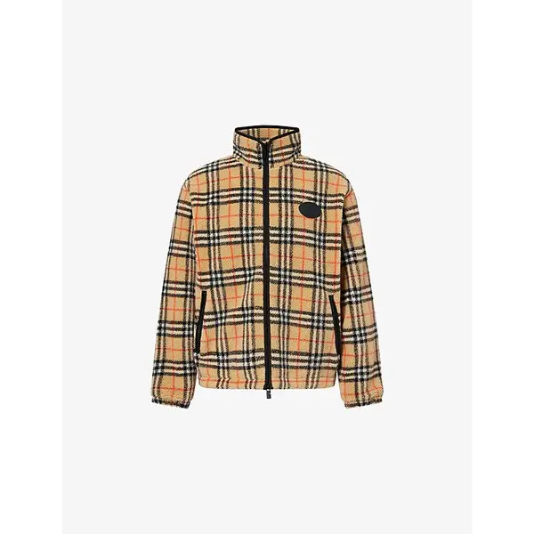 Burberry Check-print High-neck Wool-blend Jacket