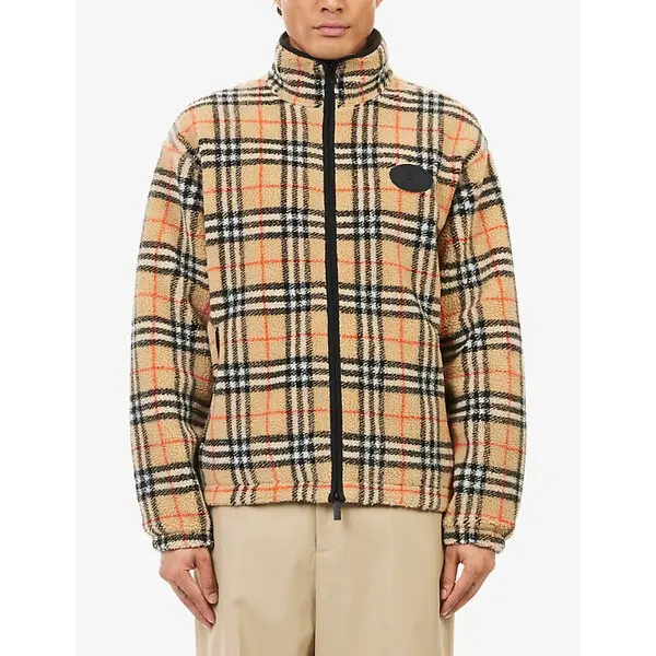 Burberry Check-print High-neck Wool-blend Jacket