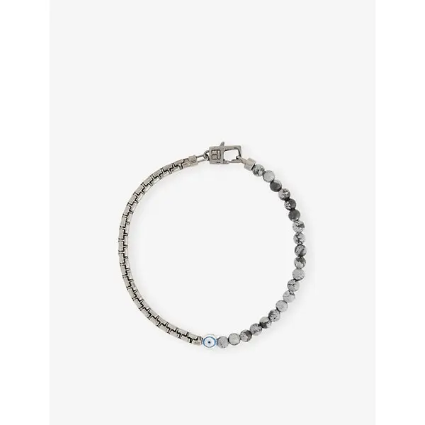 Tateossian Sennit Box Evil Eye Rhodium-plated Sterling Silver And Obsidian Bracelet - Black
