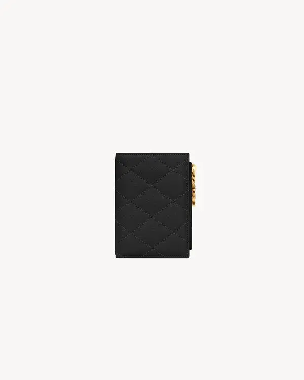 Saint Laurent Cassandre Bijou Bi-fold Wallet In Grain De Poudre Leather - Black
