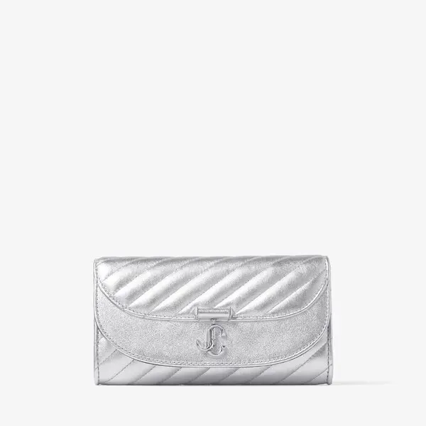 JIMMY CHOO Curve Wallet With Chain Silver Quilted Metallic Nappa Leather Wallet With Chain Silver - Silver/silver