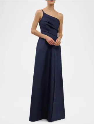 KAY UNGER Jillian Pleated One-shoulder Gown - Dark Midni