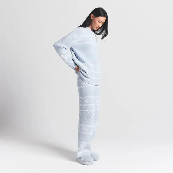 SKIMS Cozy Light Crewneck Pullover - Zen Blue Heart Fair Isle