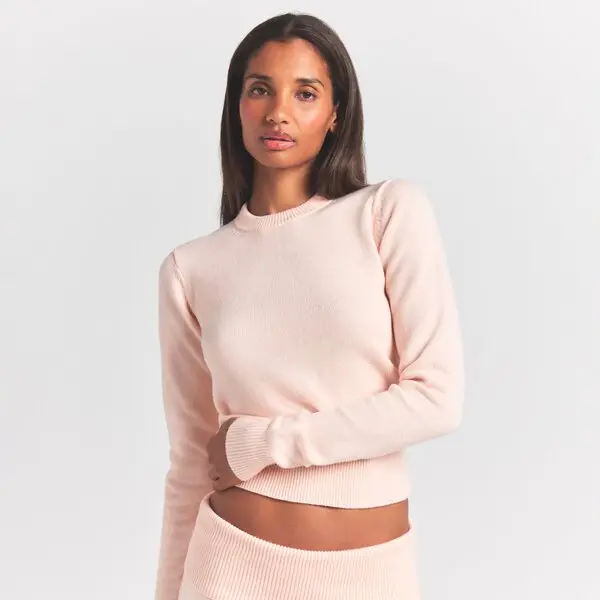 SKIMS Ribbed Long Sleeve Fitted Crew Neck Sweater Knit - Primrose