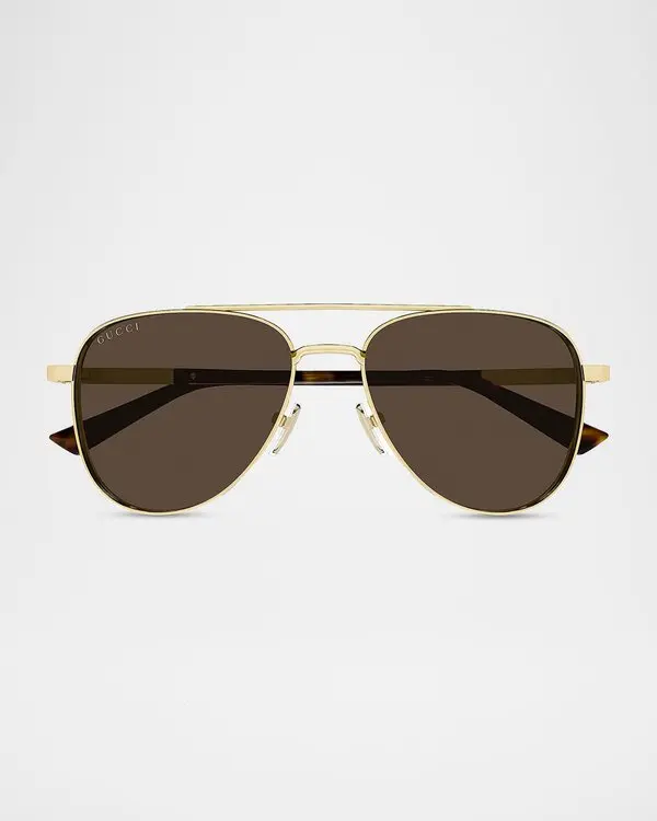 Gucci Subtle Web 56mm Aviator Sunglasses - Gold