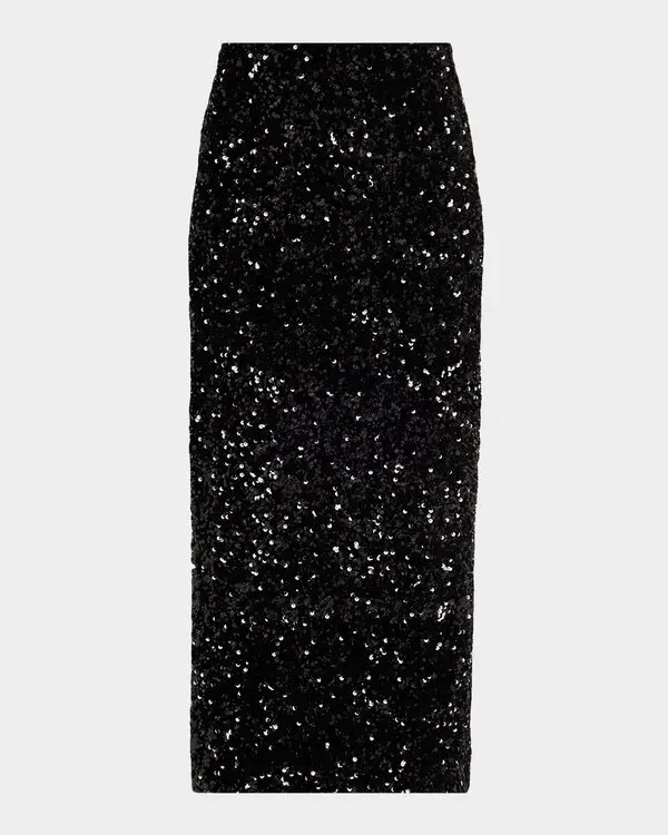 Vince Sequin-embellished Velvet Midi Skirt - Black