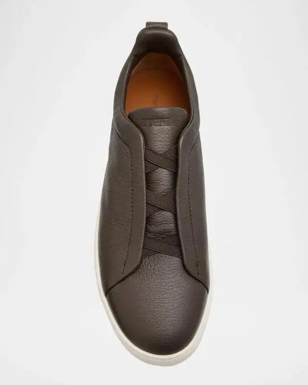 Zegna Triple Stitch Deerskin Sneakers - Brown