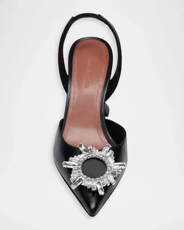 Amina Muaddi 70mm Begum Leather Slingback Pumps - Black