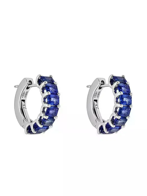 JEWELS AFICIONADO Sapphire Hoop Earrings - Silver