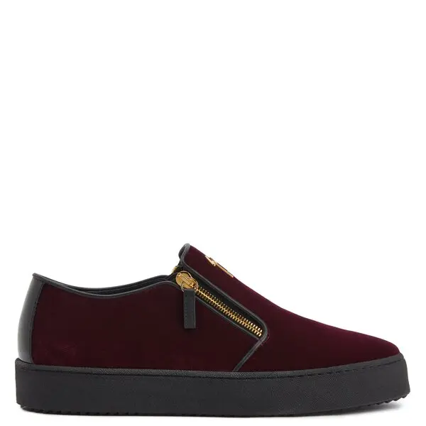 GIUSEPPE ZANOTTI Velvet Slip-ons With Signature Detail - Red