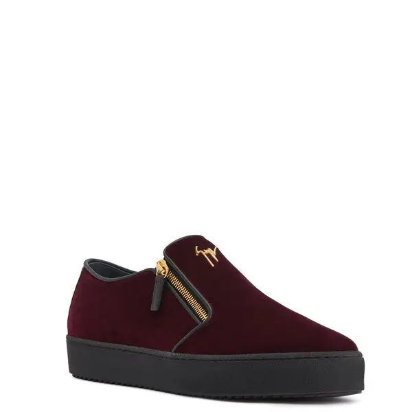 GIUSEPPE ZANOTTI Velvet Slip-ons With Signature Detail - Red