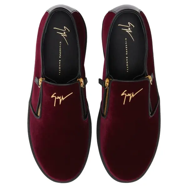GIUSEPPE ZANOTTI Velvet Slip-ons With Signature Detail - Red