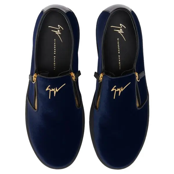 GIUSEPPE ZANOTTI Velvet Slip-ons With Metal Signature - Blue