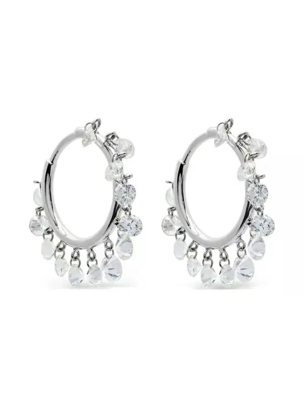 JEWELS AFICIONADO 18k White Gold Diamond Hoop Earrings - Silver