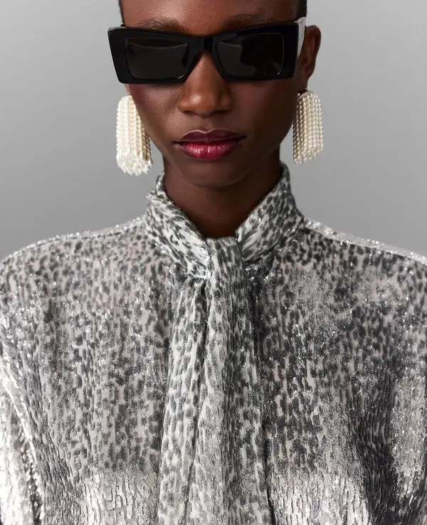 Stella McCartney Metallic Velvet Tie-neck Shirt