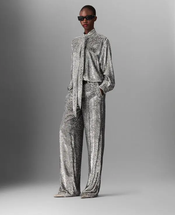 Stella McCartney Metallic Velvet Tie-neck Shirt