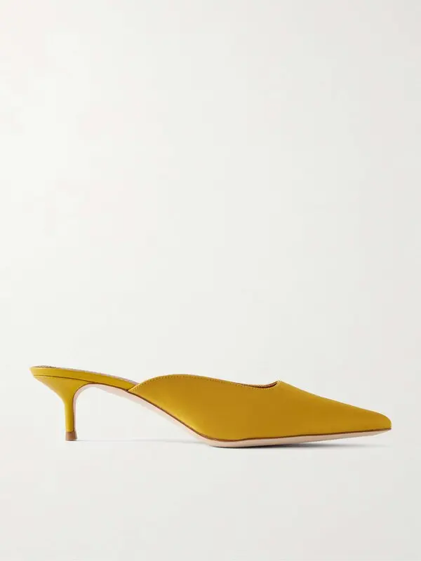 Staud Sebastian Satin Mules - Mustard