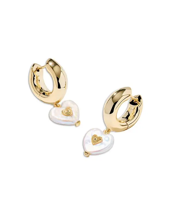 Kendra Scott Cultured Freshwater Pearl Heart Dangle Sasha Huggie Hoop Earrings - Gold
