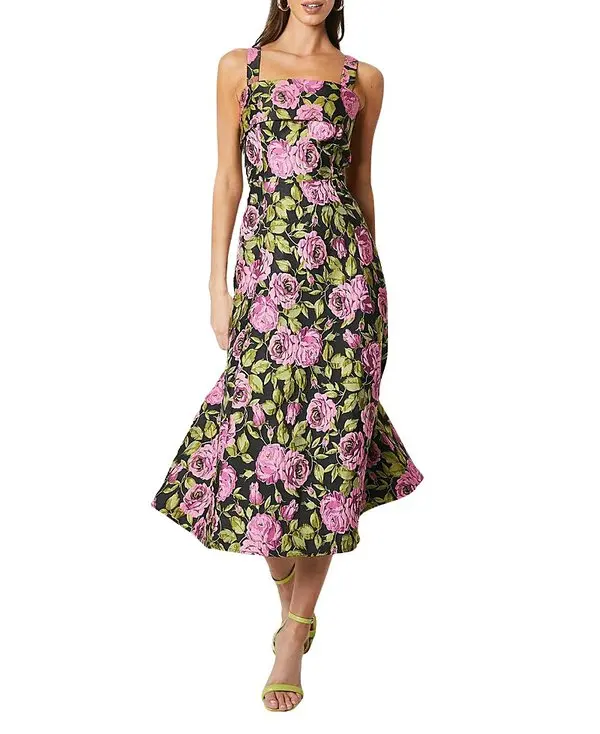 Coast Wide Strap Jacquard Midi Dress - Black