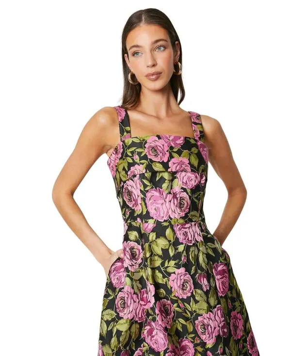 Coast Wide Strap Jacquard Midi Dress - Black