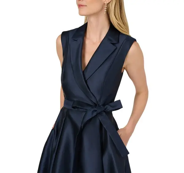 Adrianna Papell Lapel Mikado Dress - Midnight