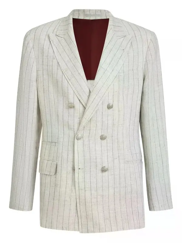 Brunello Cucinelli Stripe Metal-button Blazer - Neutrals