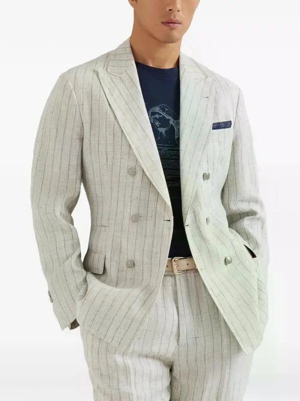 Brunello Cucinelli Stripe Metal-button Blazer - Neutrals