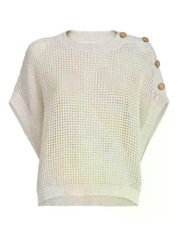 Brunello Cucinelli Buttoned Open-knit Top