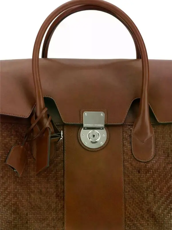 Brunello Cucinelli Braided Leather Boston Bag - Brown